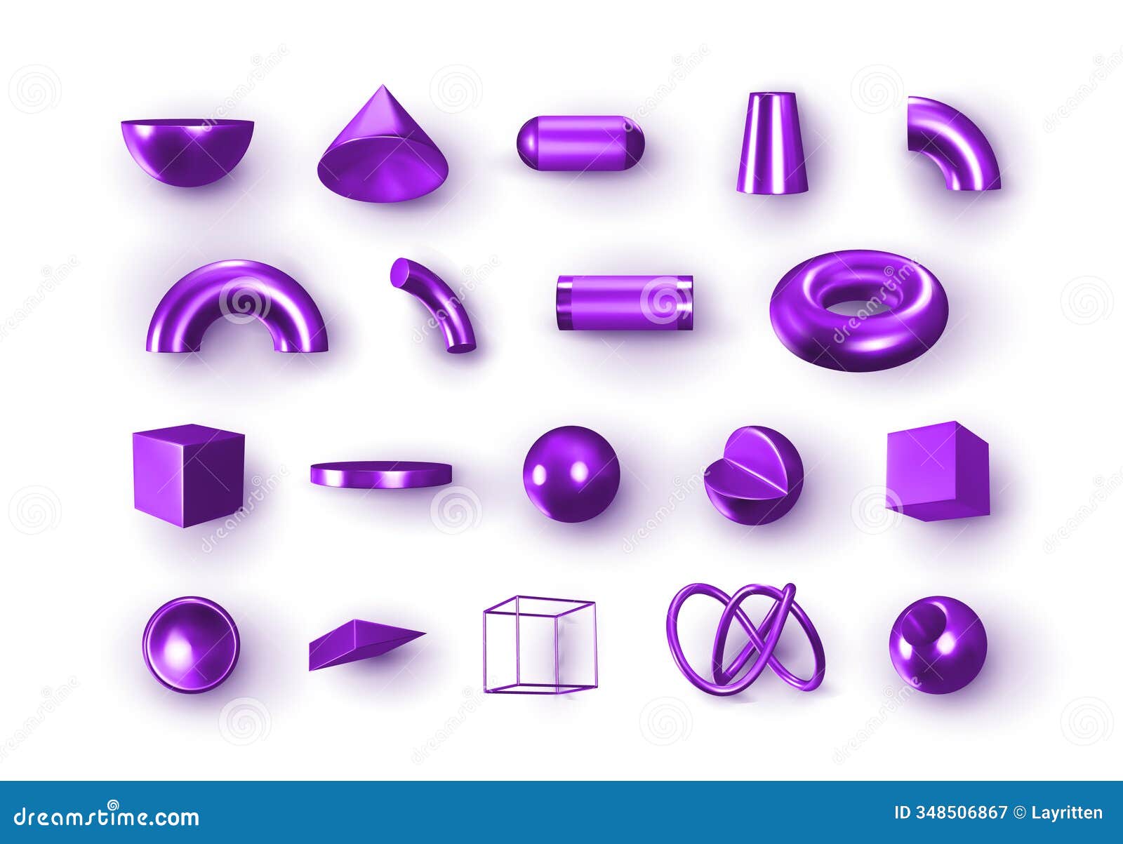 Set of 3d Objects Purple Geometric Shapes. Realistic Geometry Elements ...