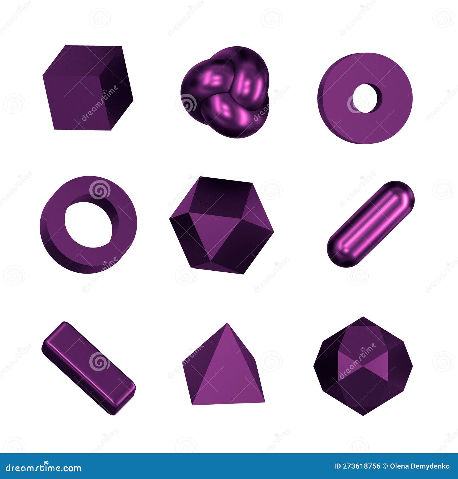 Set of 3d Objects Purple Geometric Shapes. Realistic Geometry Elements ...