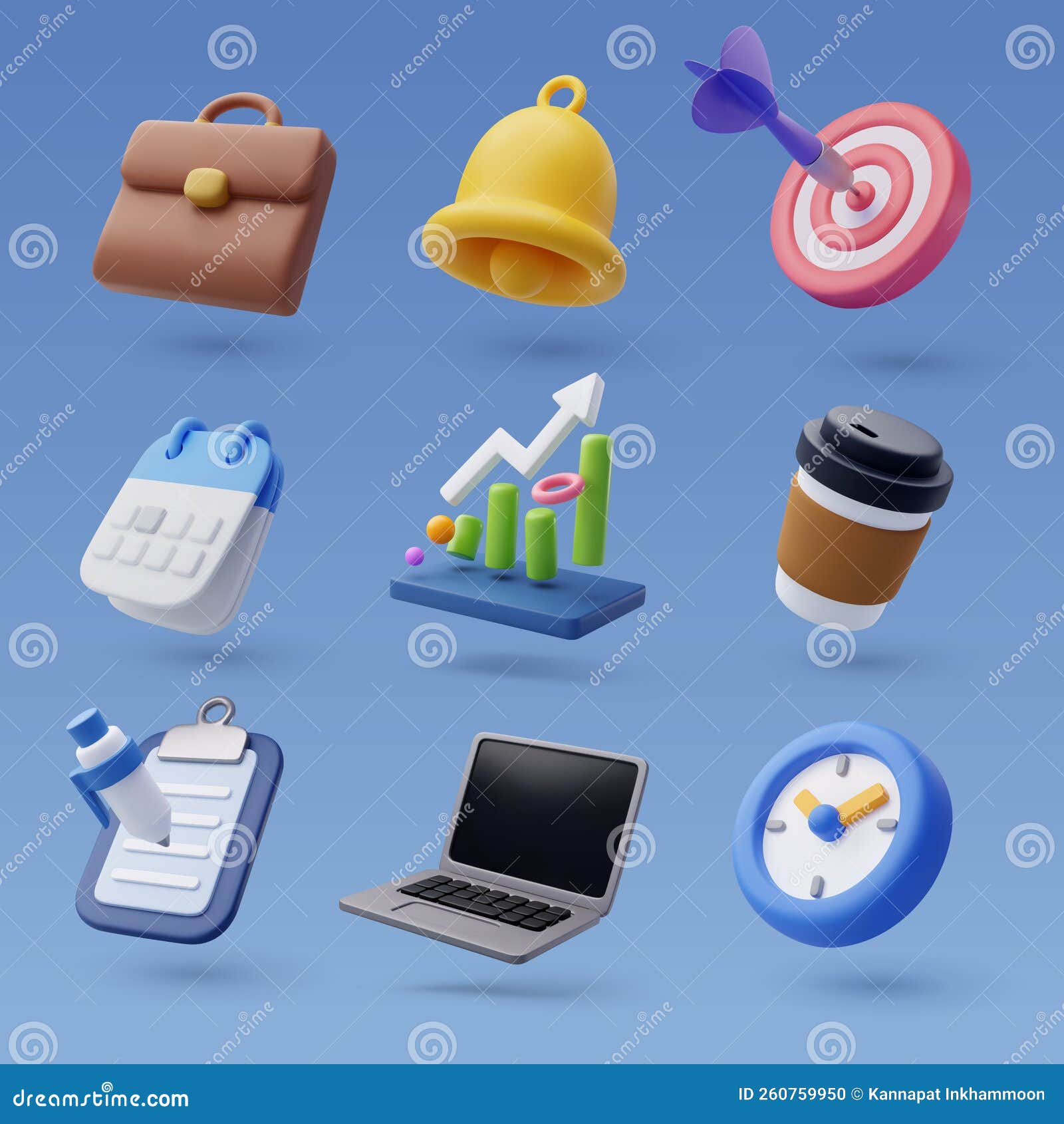 Set of 3d Office Icon, Business and Finance Concept Stock Vector ...