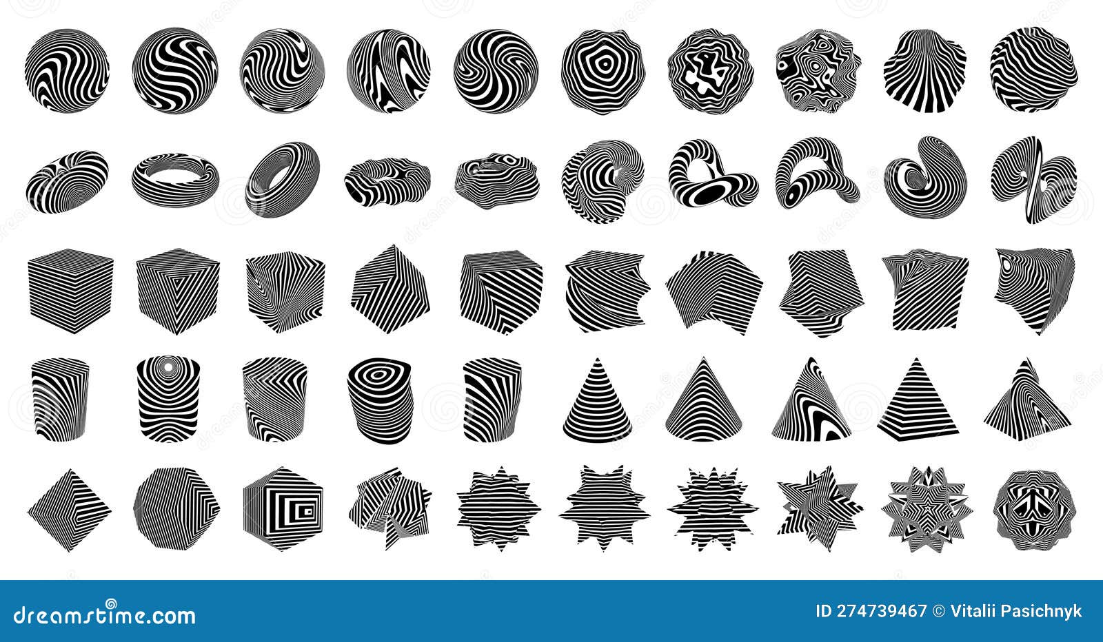 Set of 3d Optical Illusions on Shapes. Collection of 50 from Twisted ...