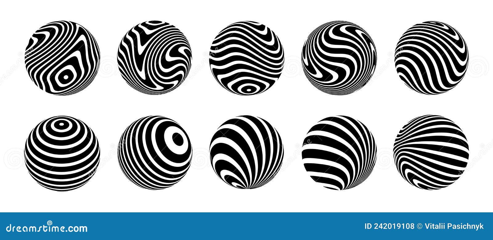 Set of 3d Optical Illusions on Spheres. Spheres from Twisted Stripes ...
