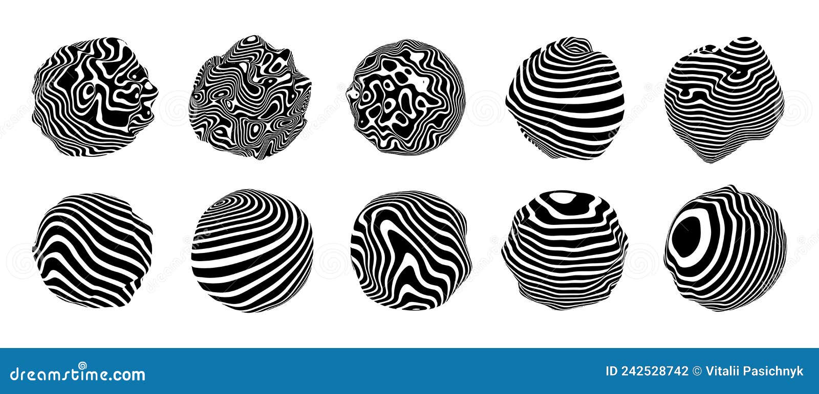 Set of 3d Optical Illusions on Spheres. Spheres from Twisted Stripes ...