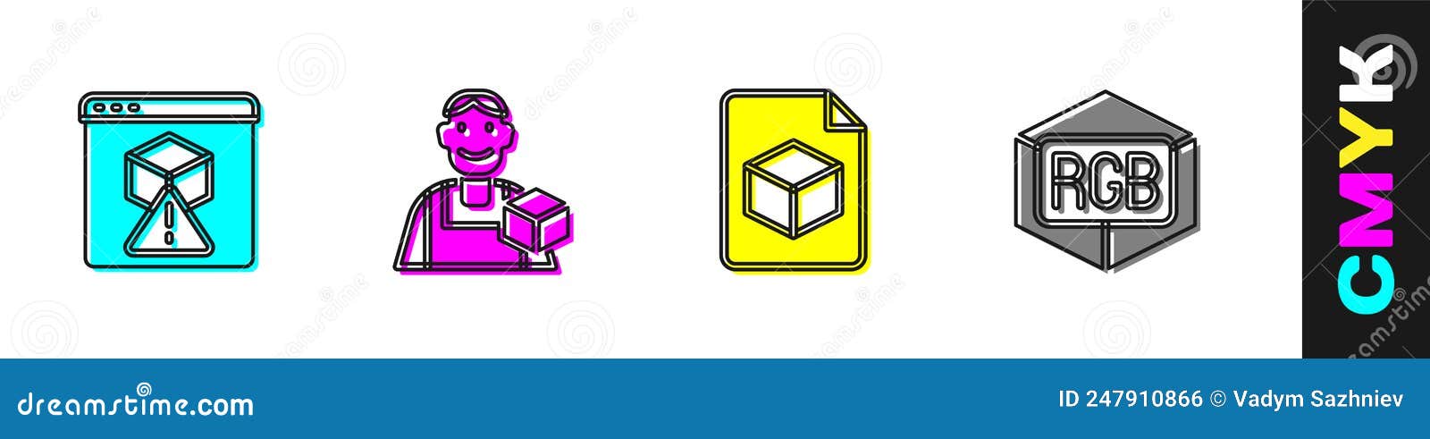 Set 3D Printer, Graphic Designer, Isometric Cube File and RGB and CMYK ...