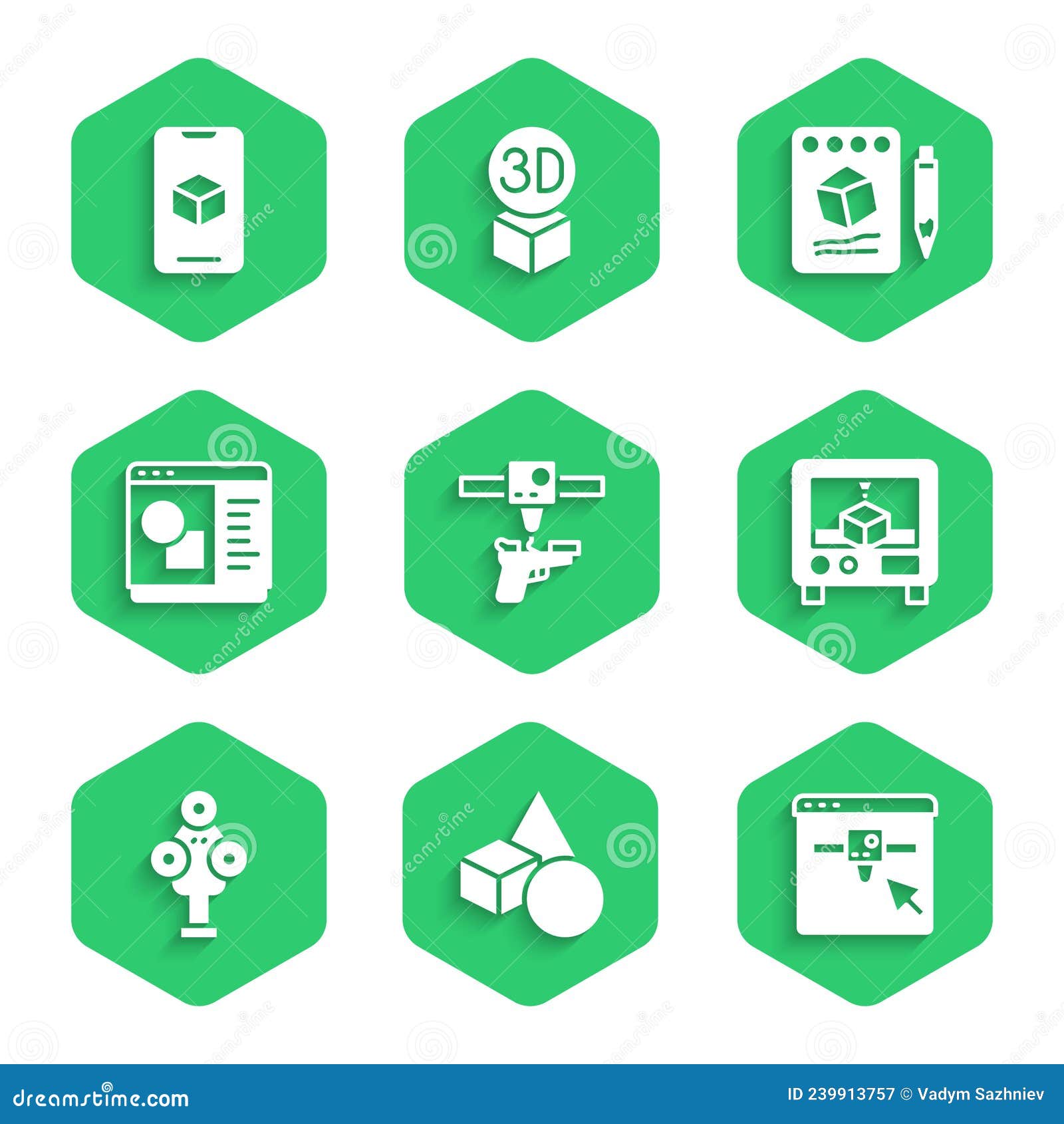 Set 3D Printer Gun, Basic Geometric Shapes, Setting, Scanner, Software ...