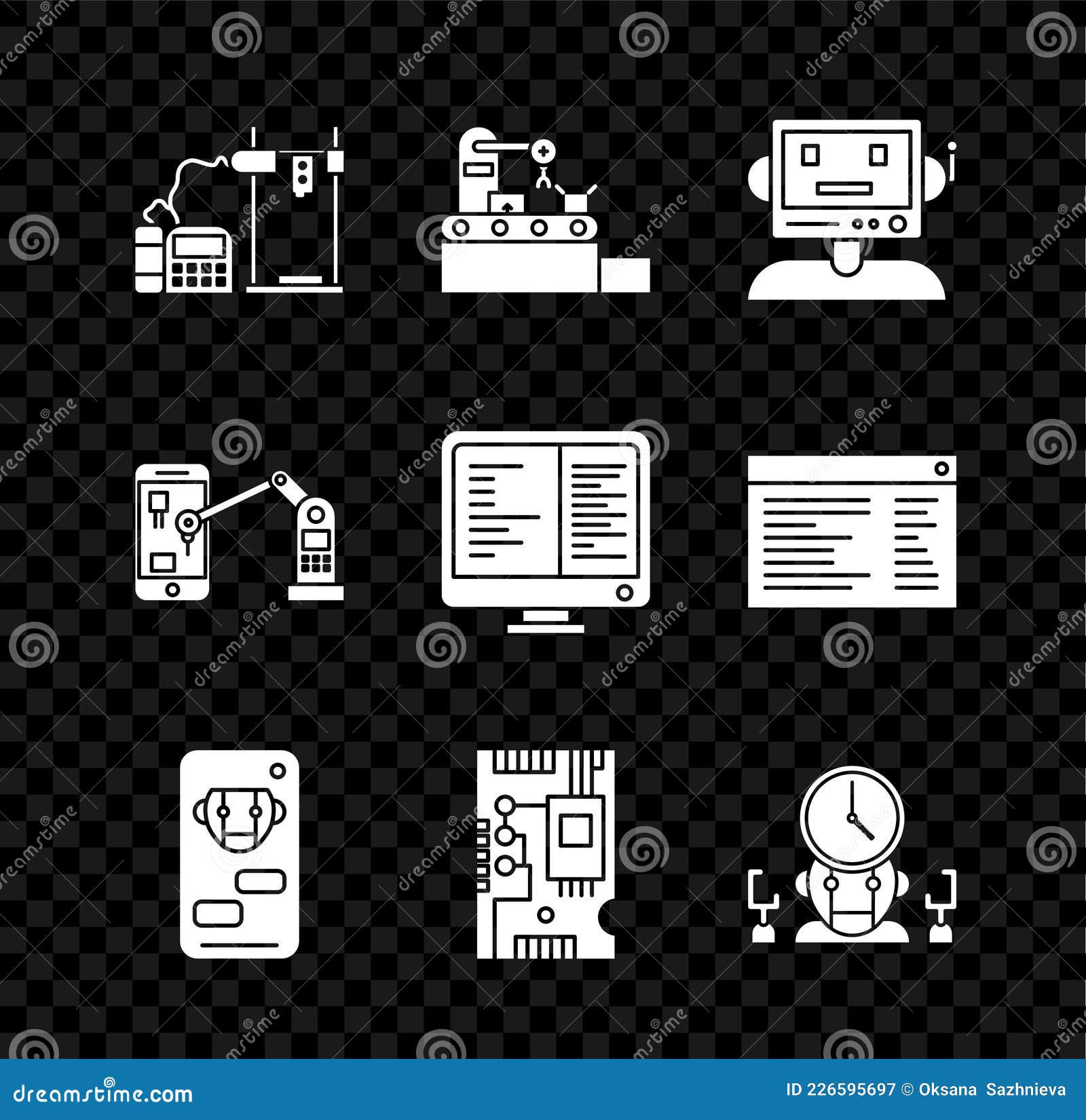 Set 3D Printer, Robot, Robotic Robot Arm Hand Factory And Neural ...