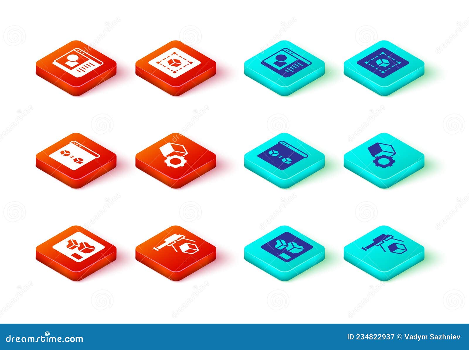 Set 3D Printer, Scanner with Cube, Perfect Copy, Isometric, Geometric ...