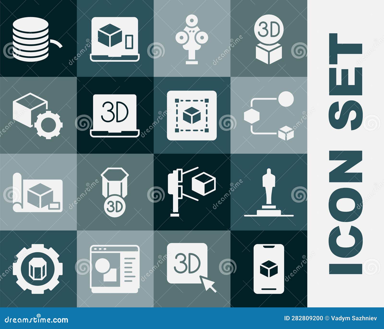 Set 3D Printer Software, Model, Isometric Cube, Scanner, Filament for ...