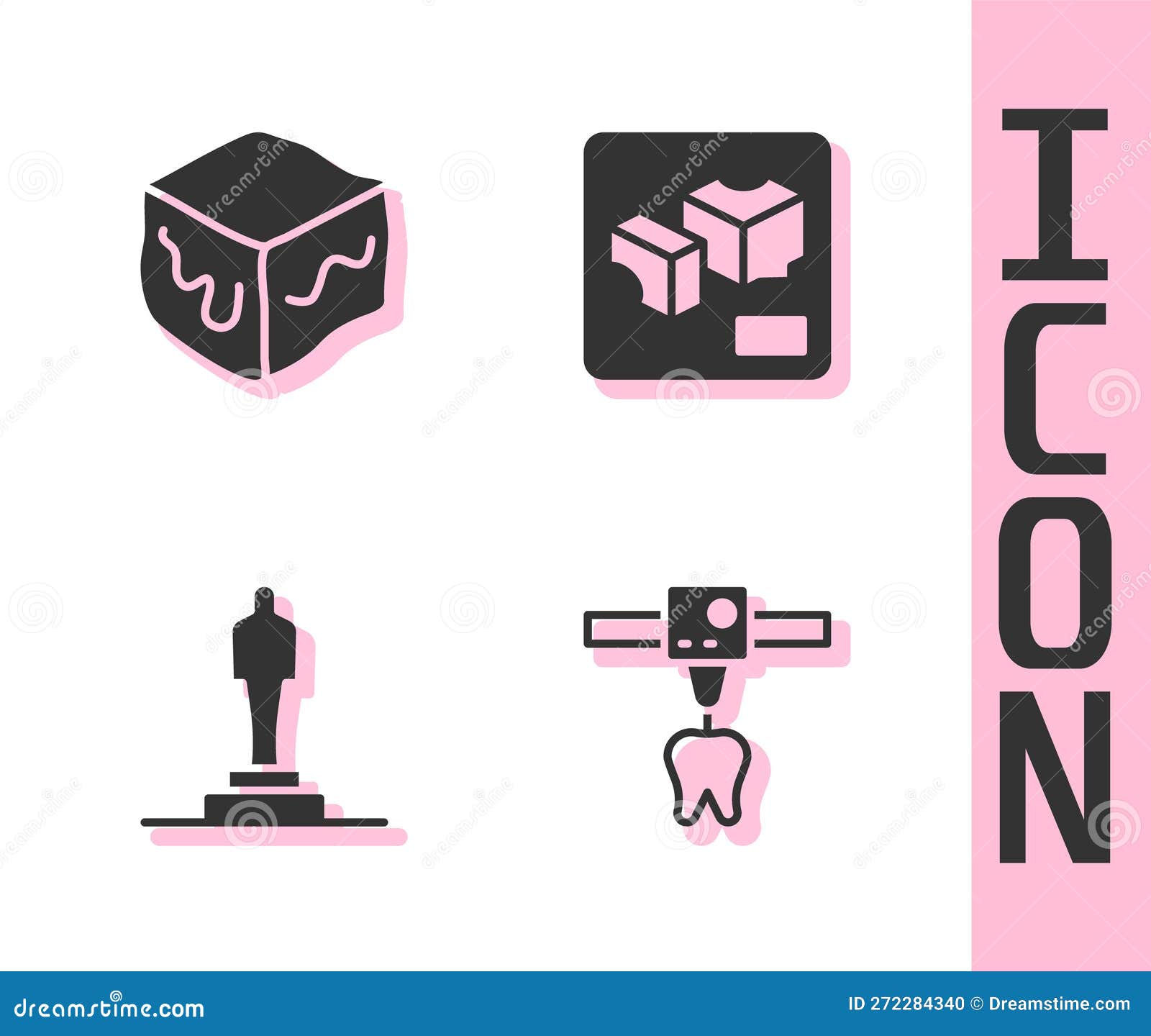 Set 3D Printer Tooth, Isometric Cube, Model and Icon. Vector Stock ...