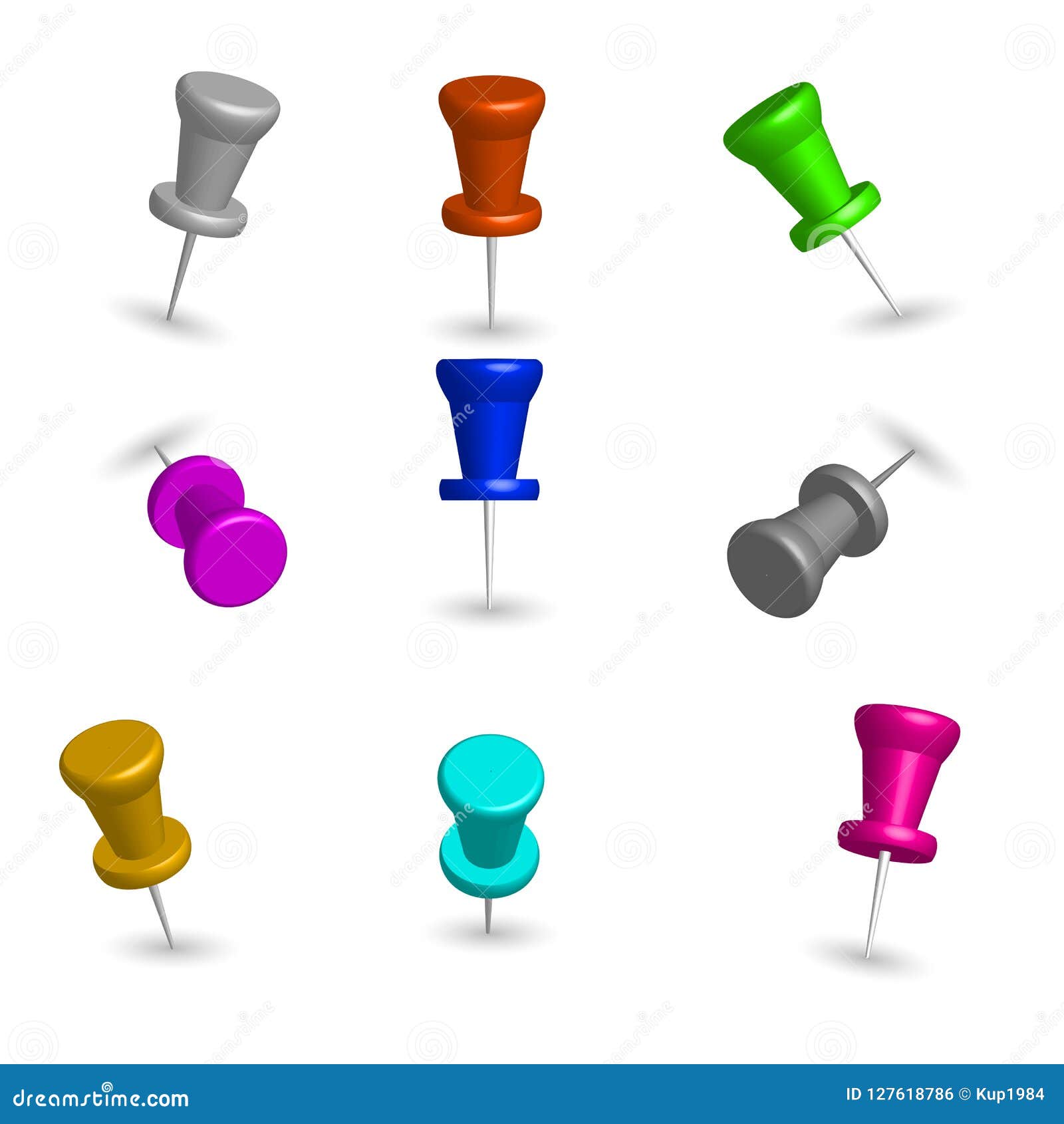 Set of 3d Pushpins, Vector Illustration. Stock Vector - Illustration of ...