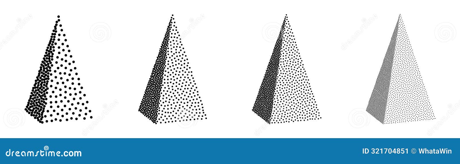 Set of 3D Pyramids in Halftone Dotwork Style. Vector Illustration Stock ...