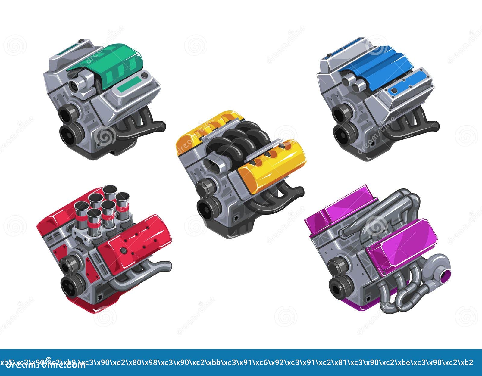 Set Of 3d Racing Engines Vector Illustration 246666328