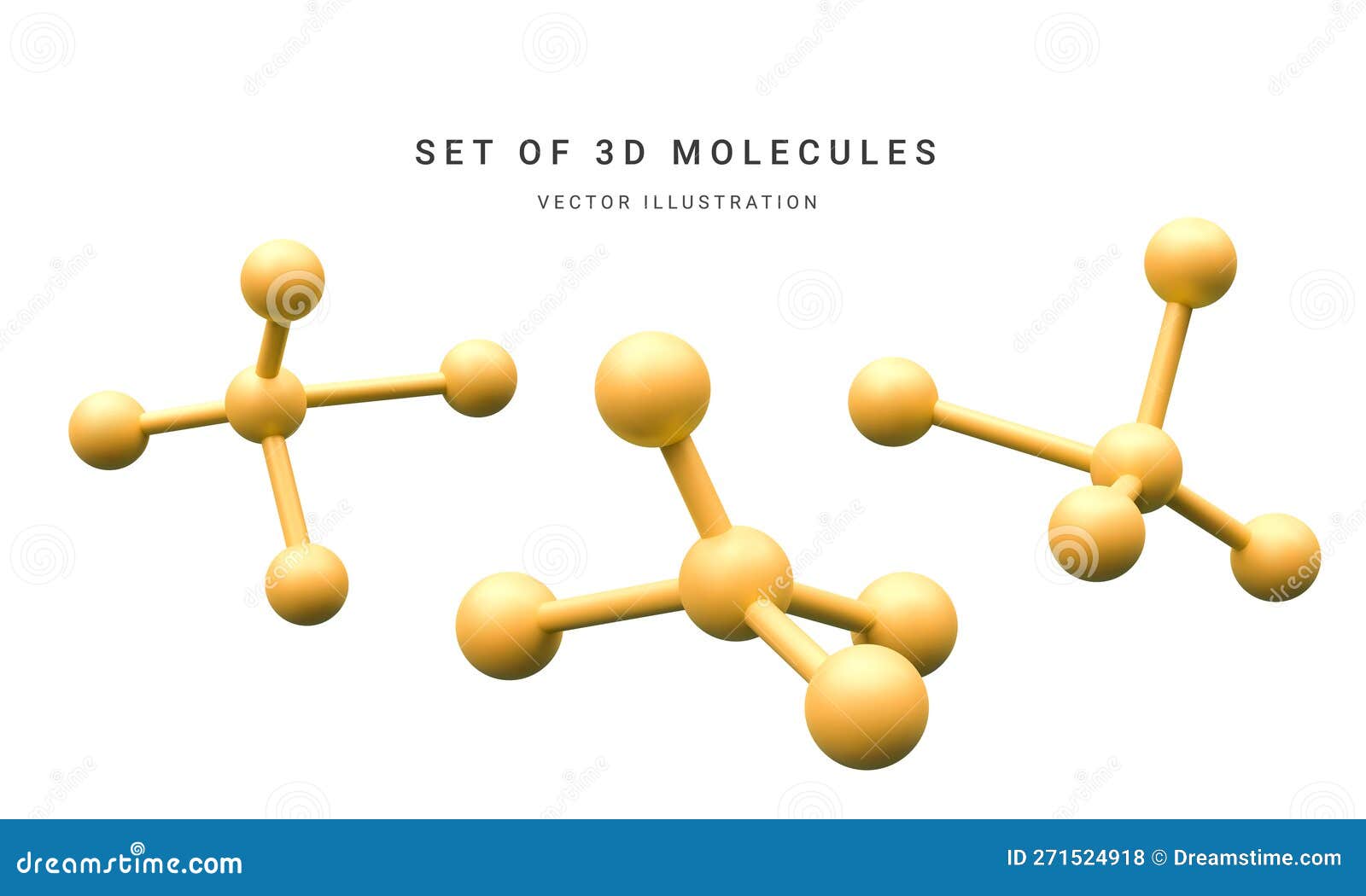 Set of 3d Realistic Abstract Gold Molecules Isolated on White ...