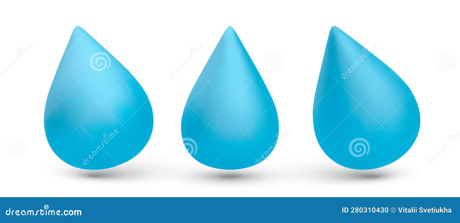 Set of 3d Realistic Blue Water Drops with Shadow Isolated on White ...