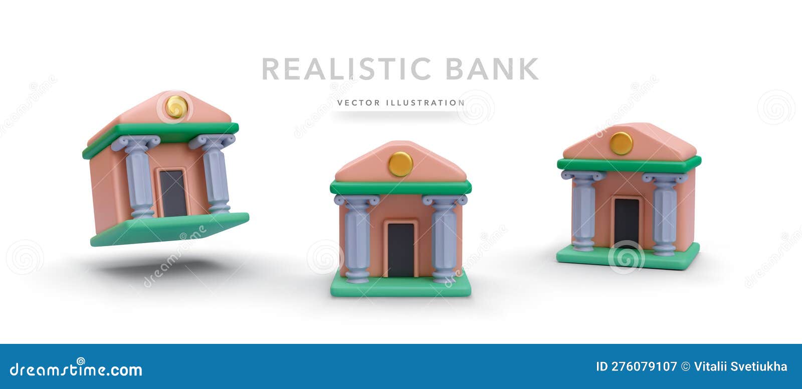 Set of 3d Realistic Colour Bank Icon with Shadow Isolated on White ...