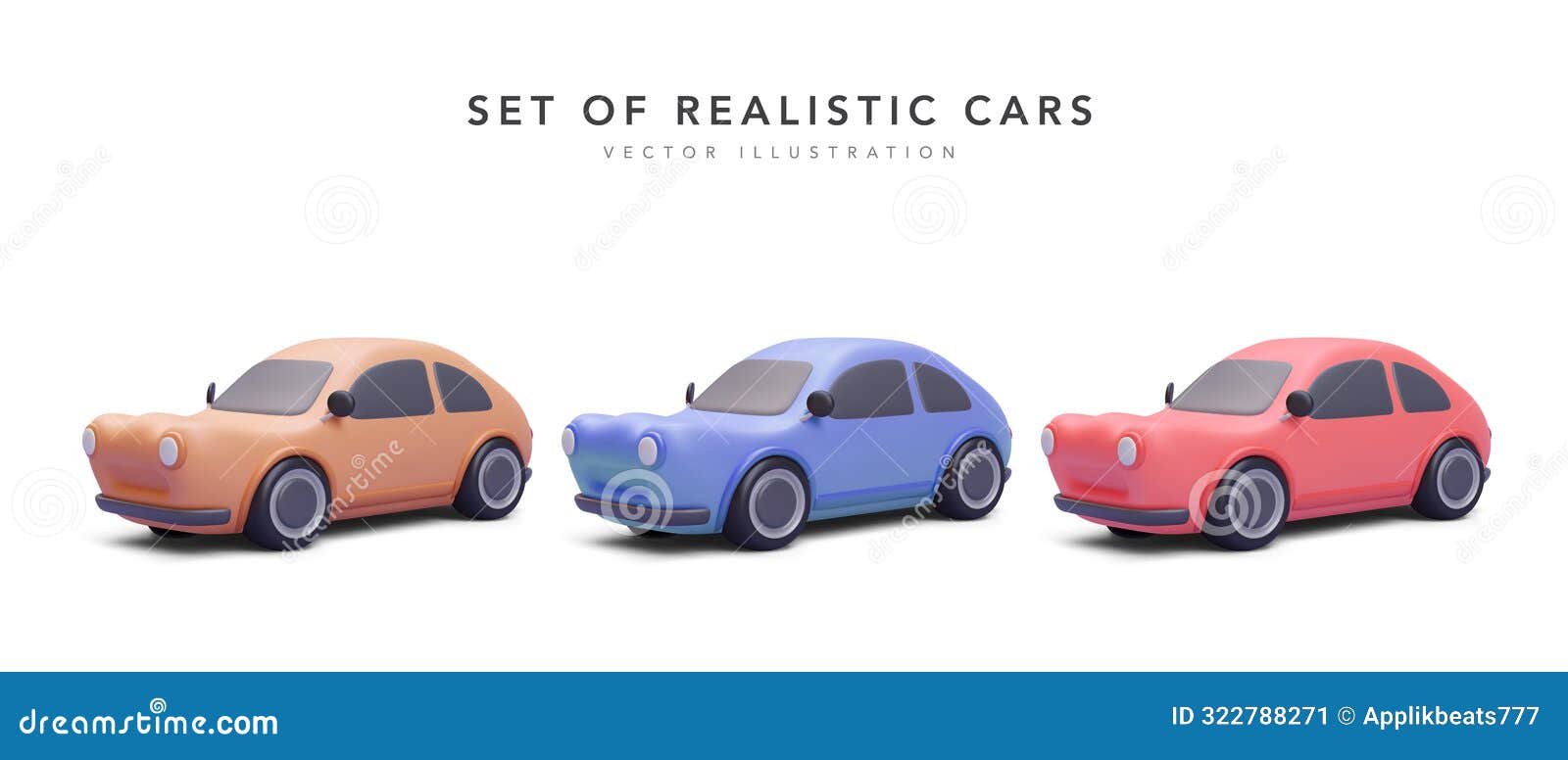 Set of 3d Realistic Colour Cars with Shadow Isolated on White ...