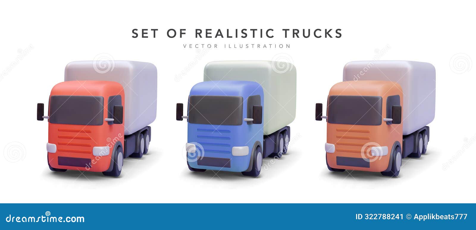 Set of 3d Realistic Colour Trucks with Shadow Isolated on White ...