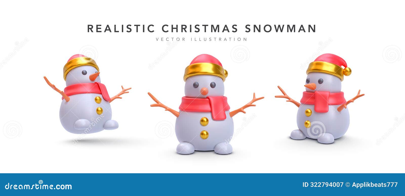 Set of 3d Realistic Colourful Christmas Snowman in Different Position ...