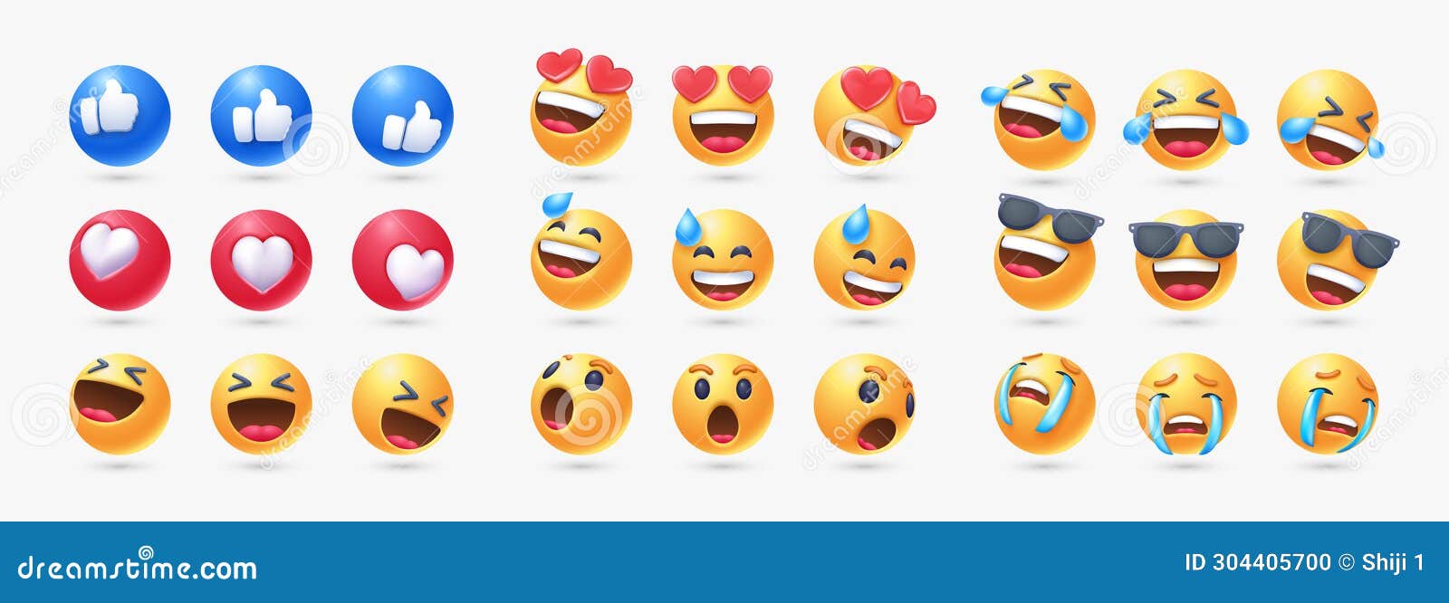 Set 3d Realistic Emoji in Various Points of View Stock Illustration ...