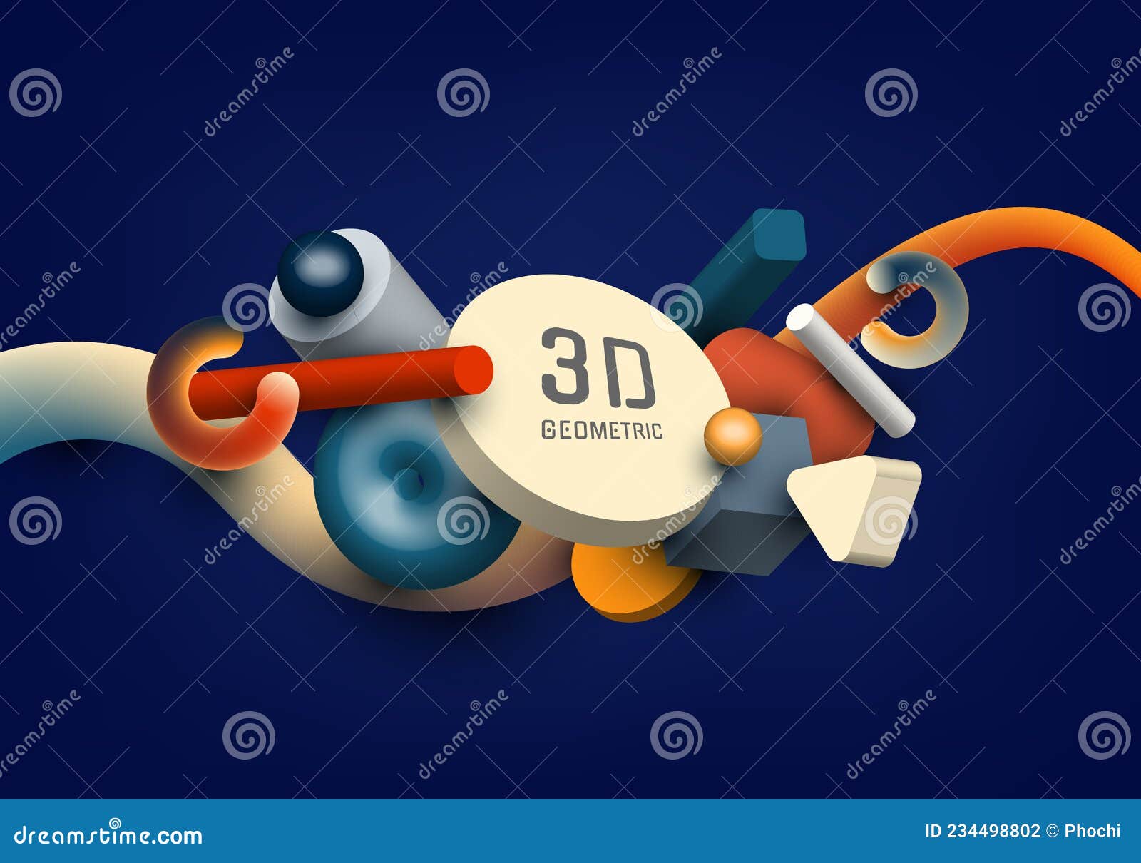 Set of 3D Realistic Geometric Group Object Elements Decoration on Blue ...