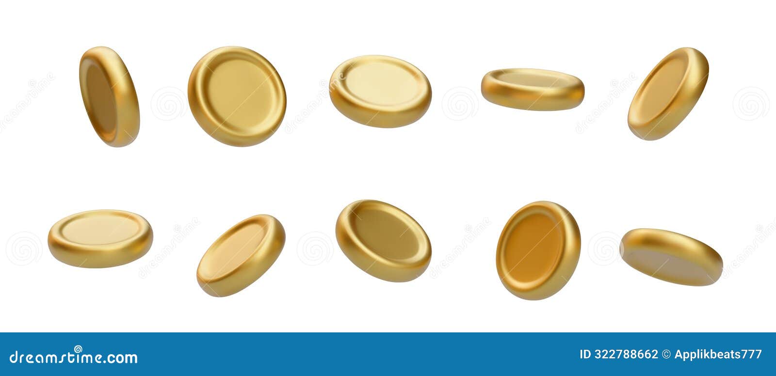 Set of 3d Realistic Golden Coin in Different Angles Isolated on White ...