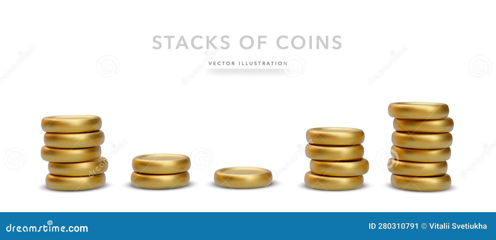 Set of 3d Realistic Golden Stacks of Coins with Shadow Isolated on ...