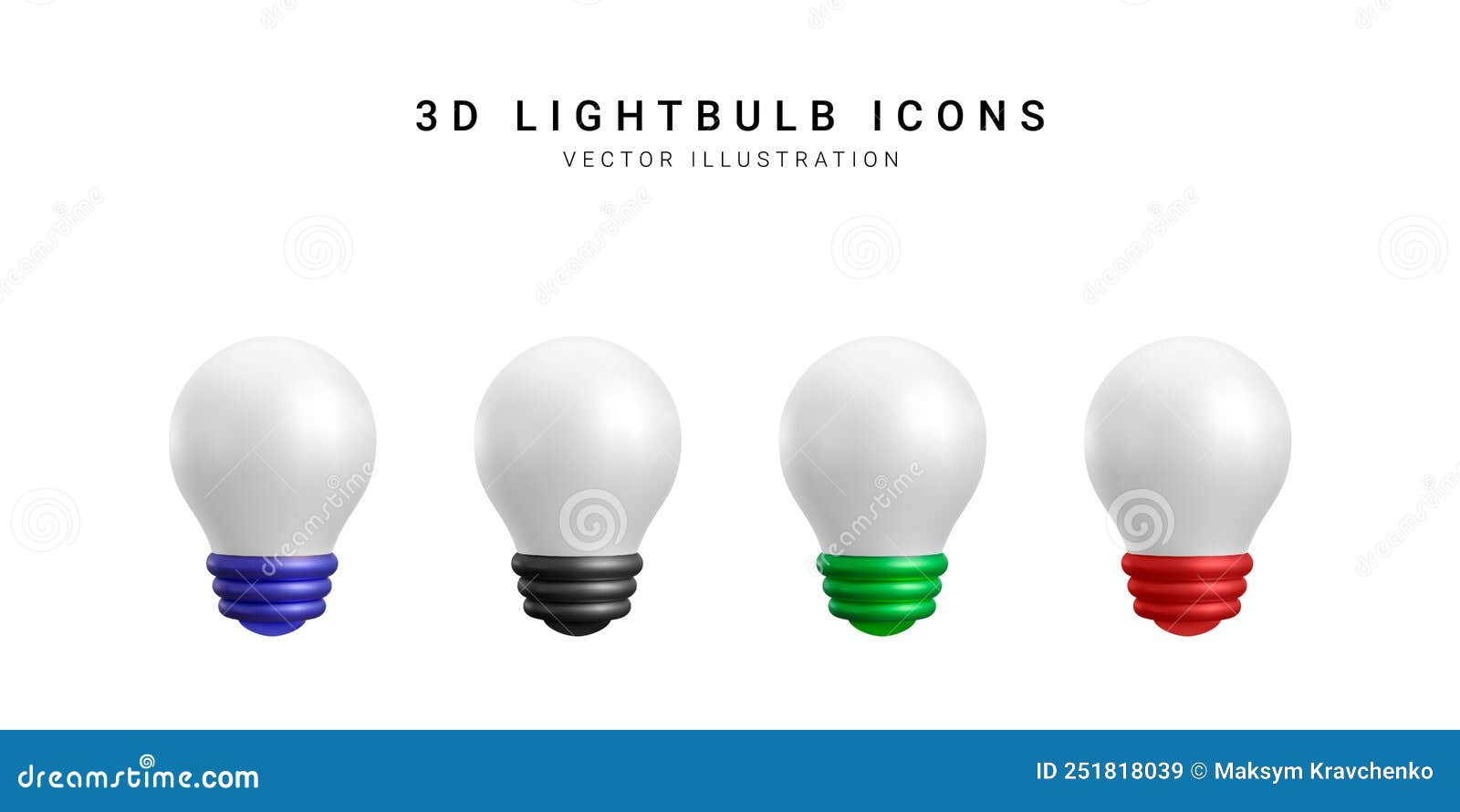 Set of 3d Realistic Light Bulb Icons Isolated on White Background ...