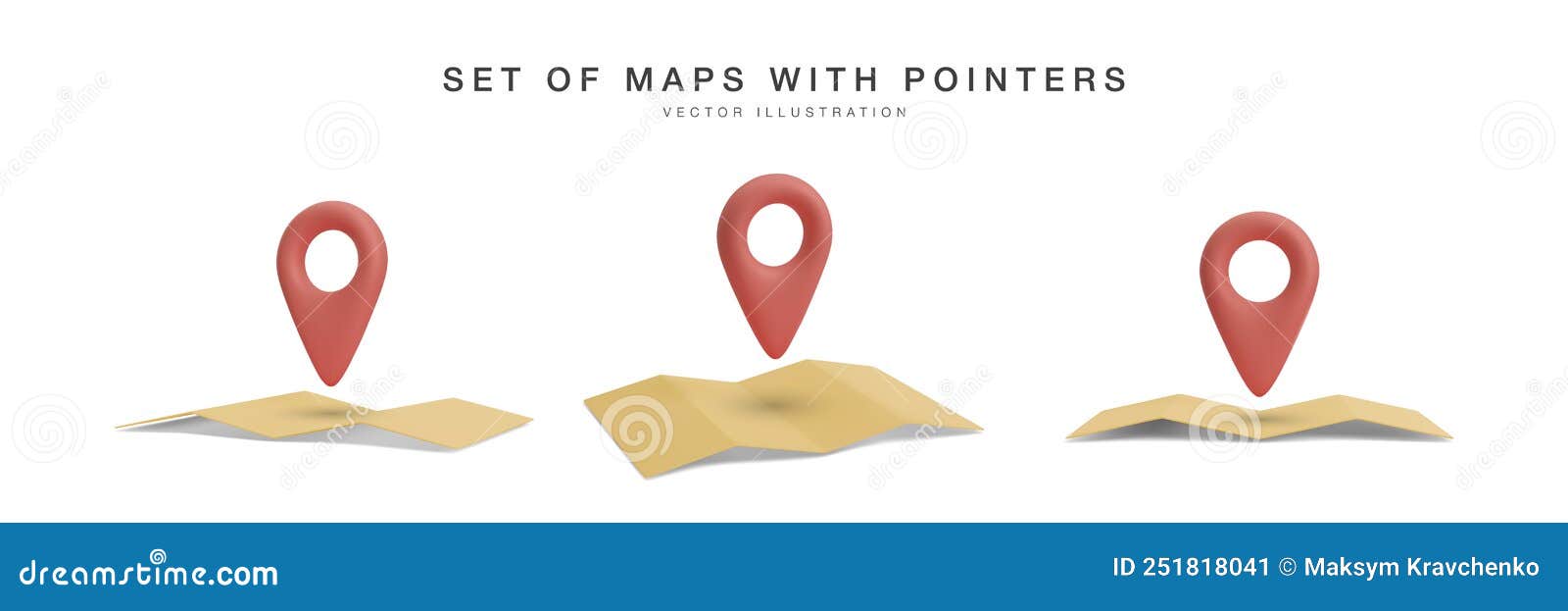 Set of 3d Realistic Maps with Shadow and Pointer in Different Views ...