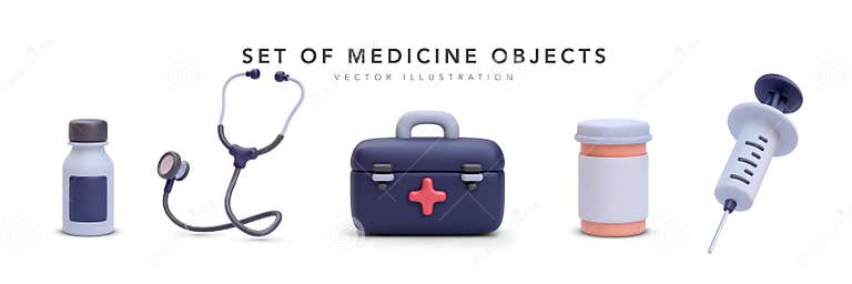 Set of 3d Realistic Medicine Objects with Shadow Isolated on White ...