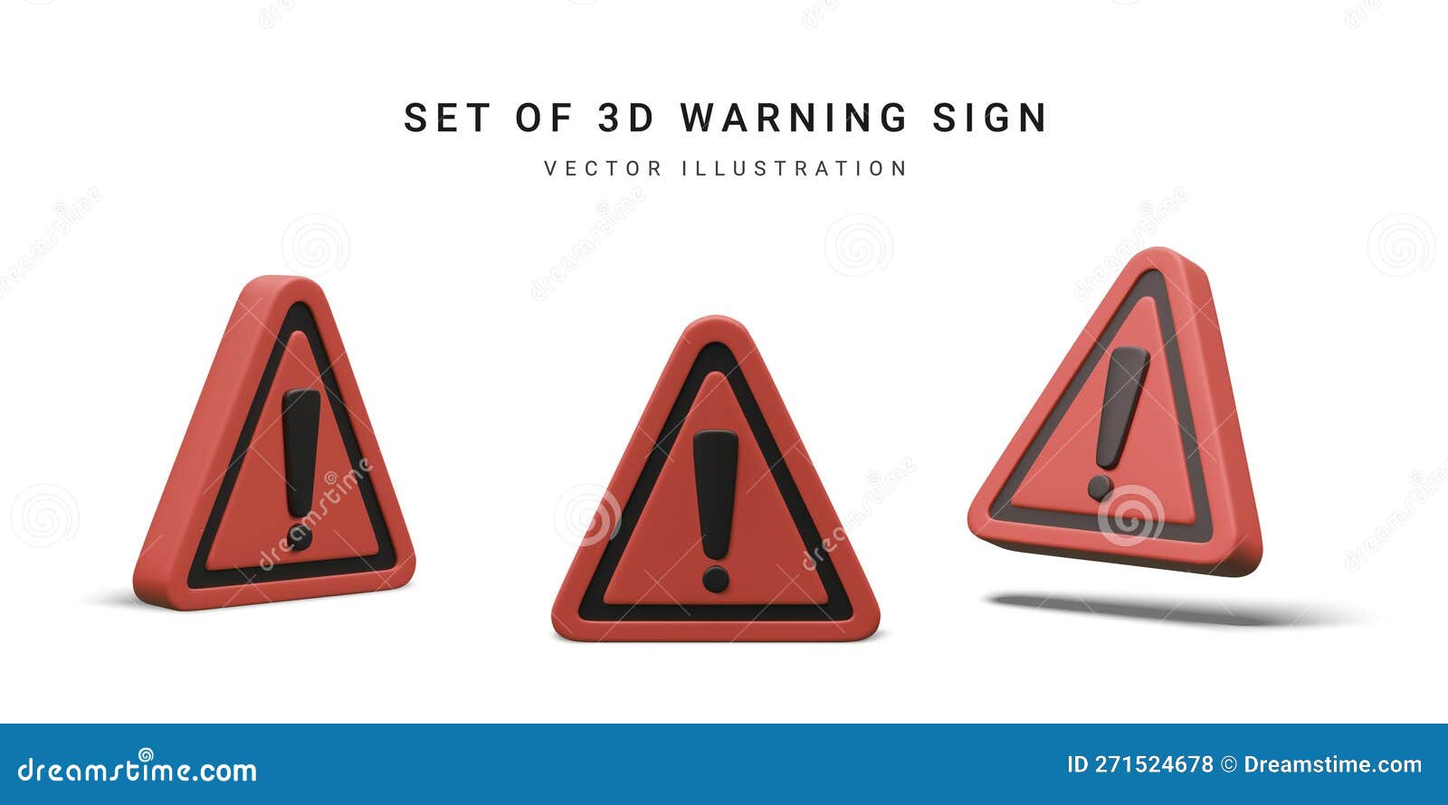 Set of 3d Realistic Triangle Warning Sign with Exclamation Mark ...