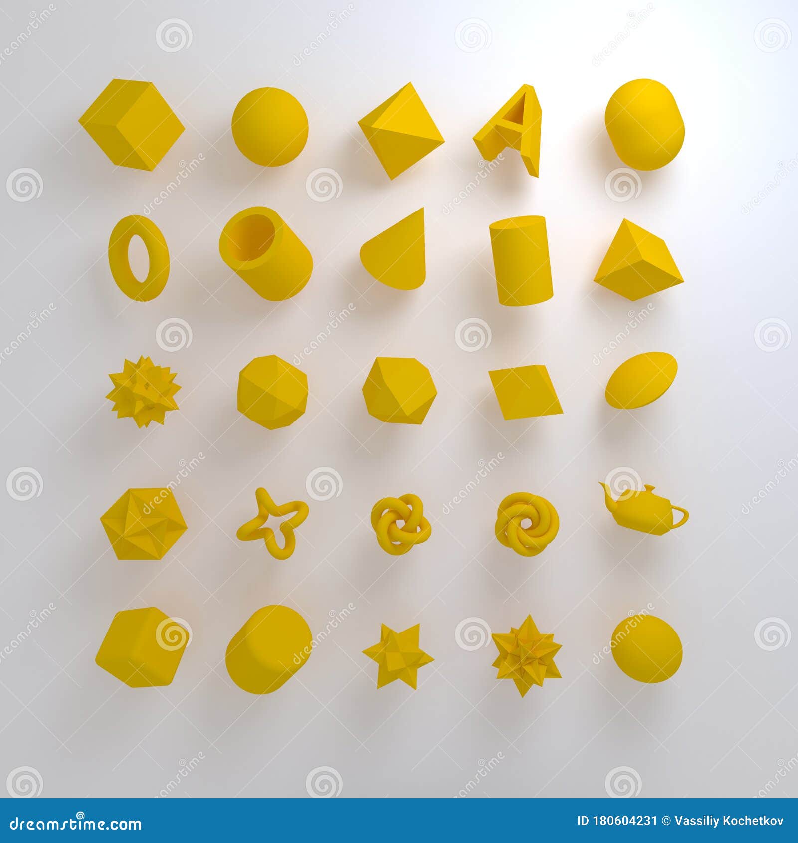 Set Of 3d Render Realistic Primitives On White Background. Isolated ...