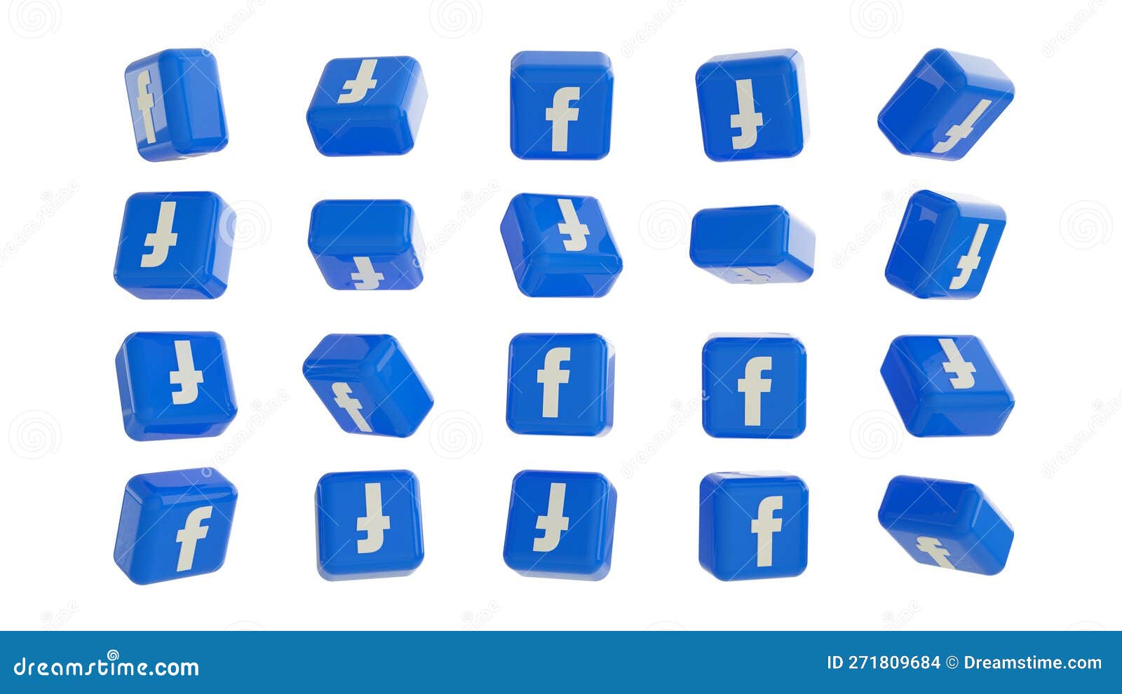 Set of 3D Facebook Logos in Different Angles Isolated on White ...