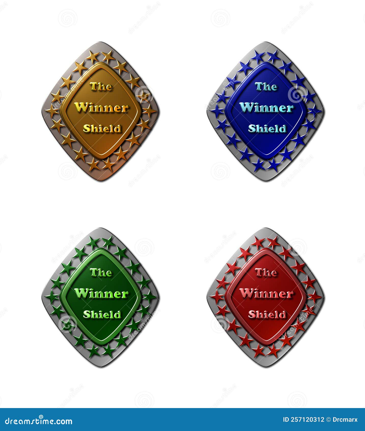 A Set of 4 - 3D Rendered Illustrations of Diamond Shape Metallic ...