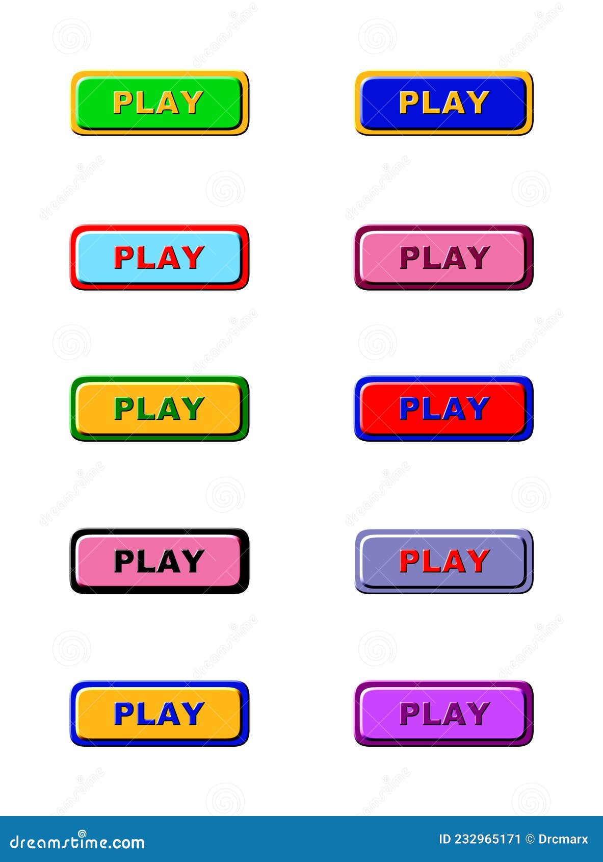 A Set of Different Colored Play Buttons Stock Illustration ...