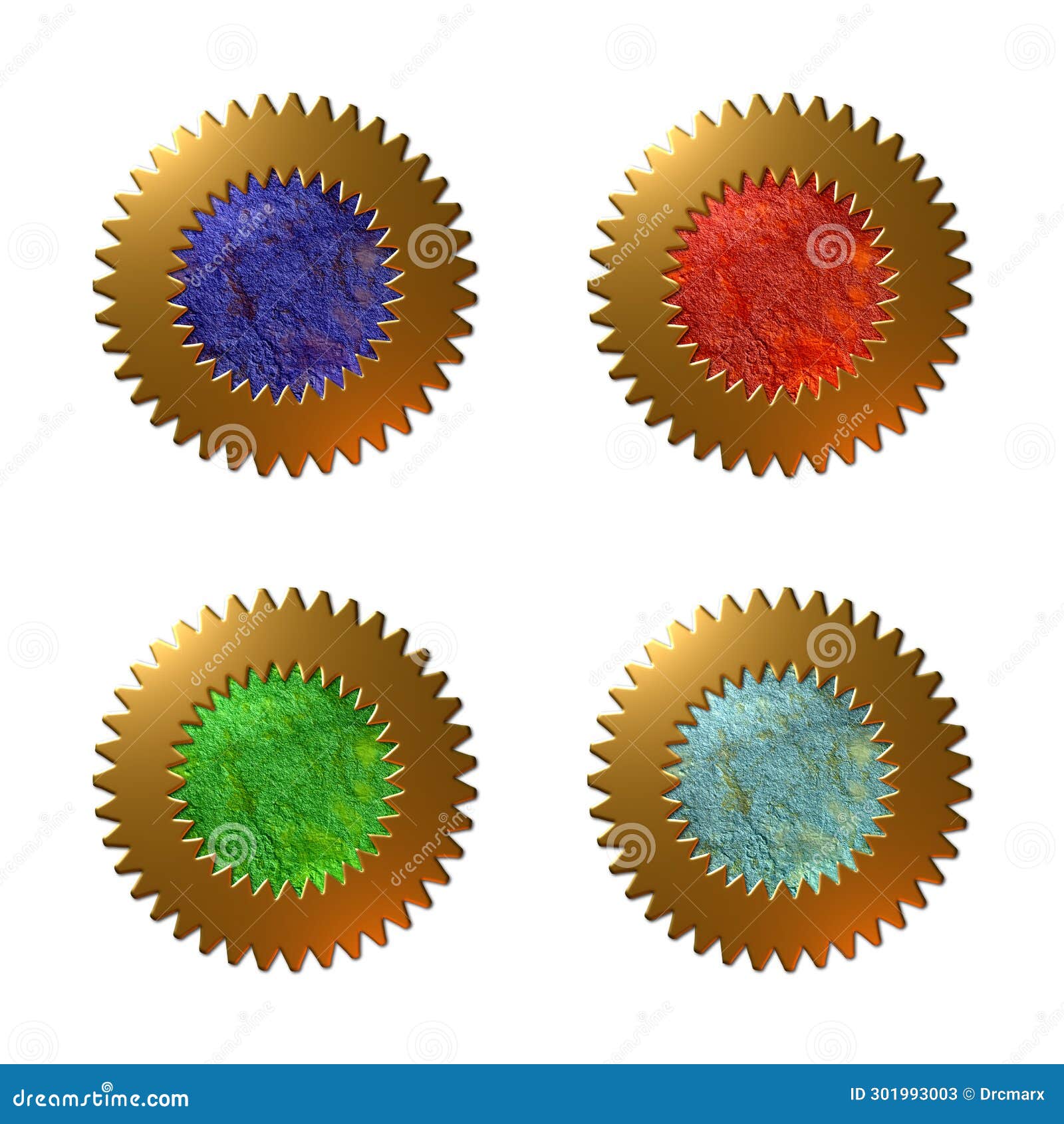 Metallic Gold Illustrations of Blank Circular Seals with Gear-type ...