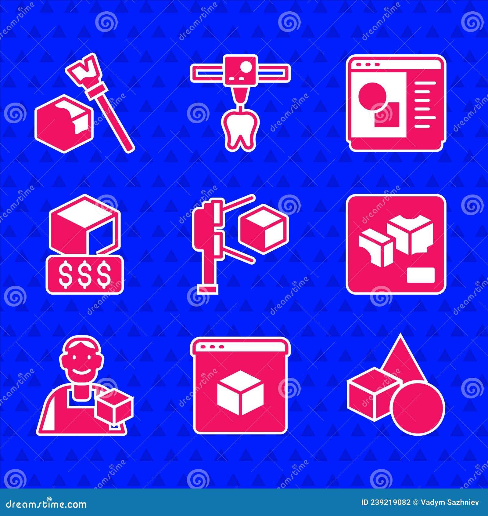 Set 3D Scanner with Cube, Printer, Basic Geometric Shapes, Graphic ...