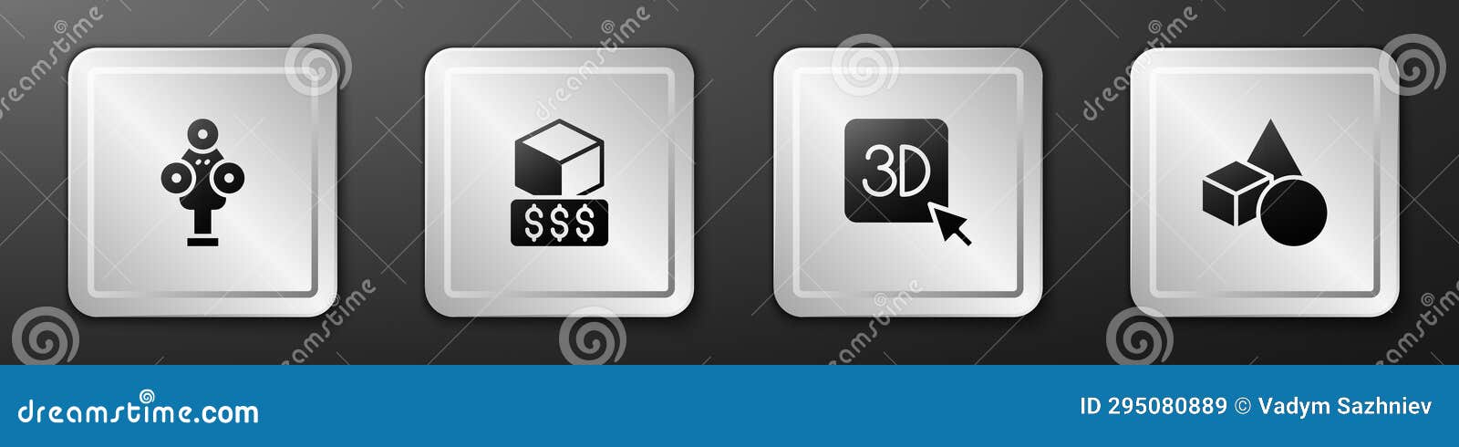 Set 3D Scanner, Printer Services, and Basic Geometric Shapes Icon ...