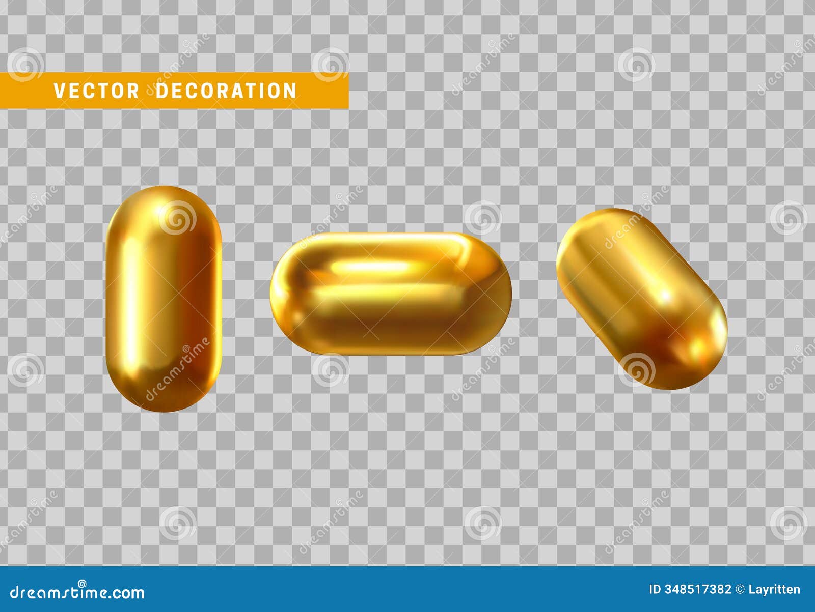 Set 3d Shape Isolated Golden Capsule on Transparent Background Stock ...