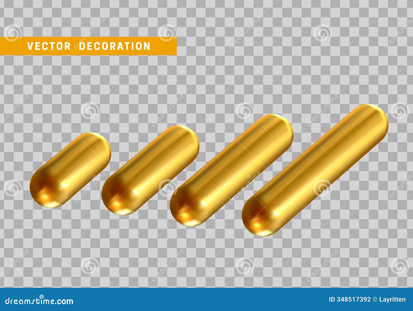 Set 3d Shape Isolated Golden Capsule on Transparent Background Stock ...