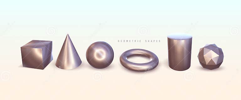 Set of 3d Silver Geometry. Vector Realistic Render Grey Metallic ...