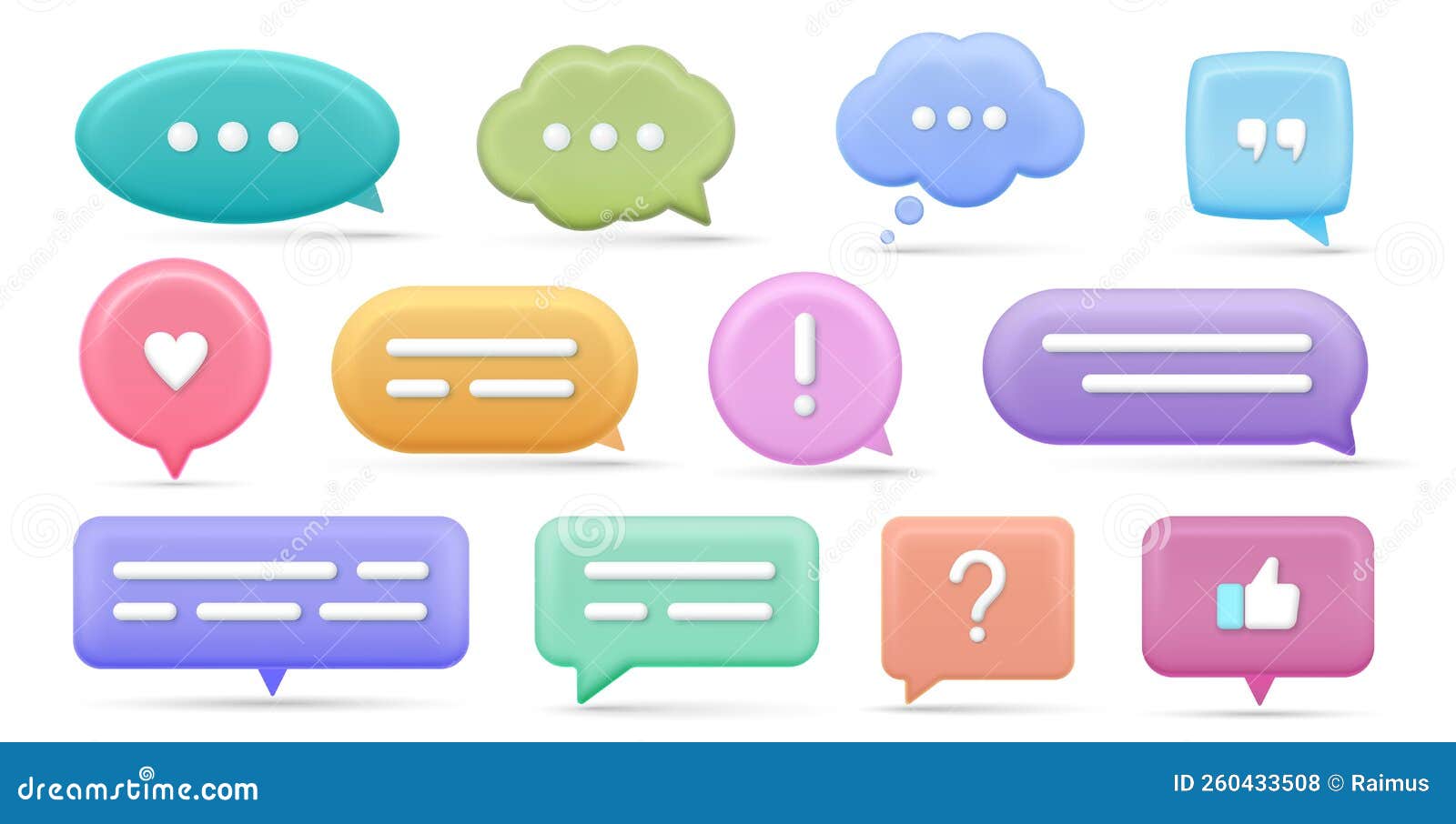 Set of 3d Speak Bubble. Chatting Box, Message Box. Social Network ...