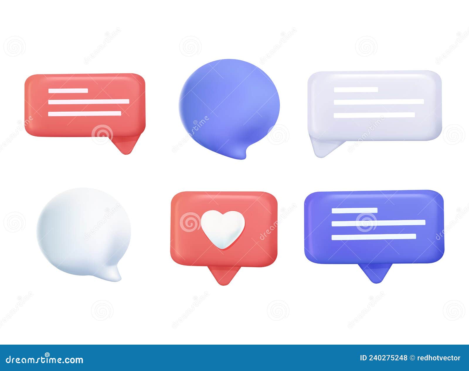 Set of 3d Speak Bubble. Chatting Box, Message Box. 3D Web Vector ...