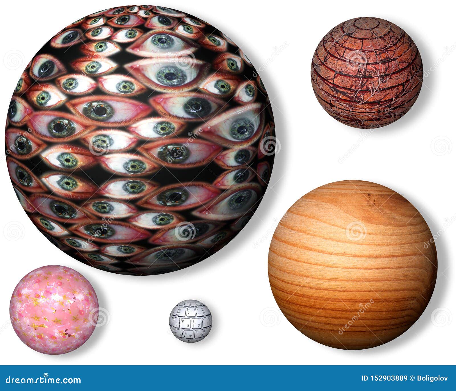 Set of 3D Spheres from Different Materials on White Background Stock ...