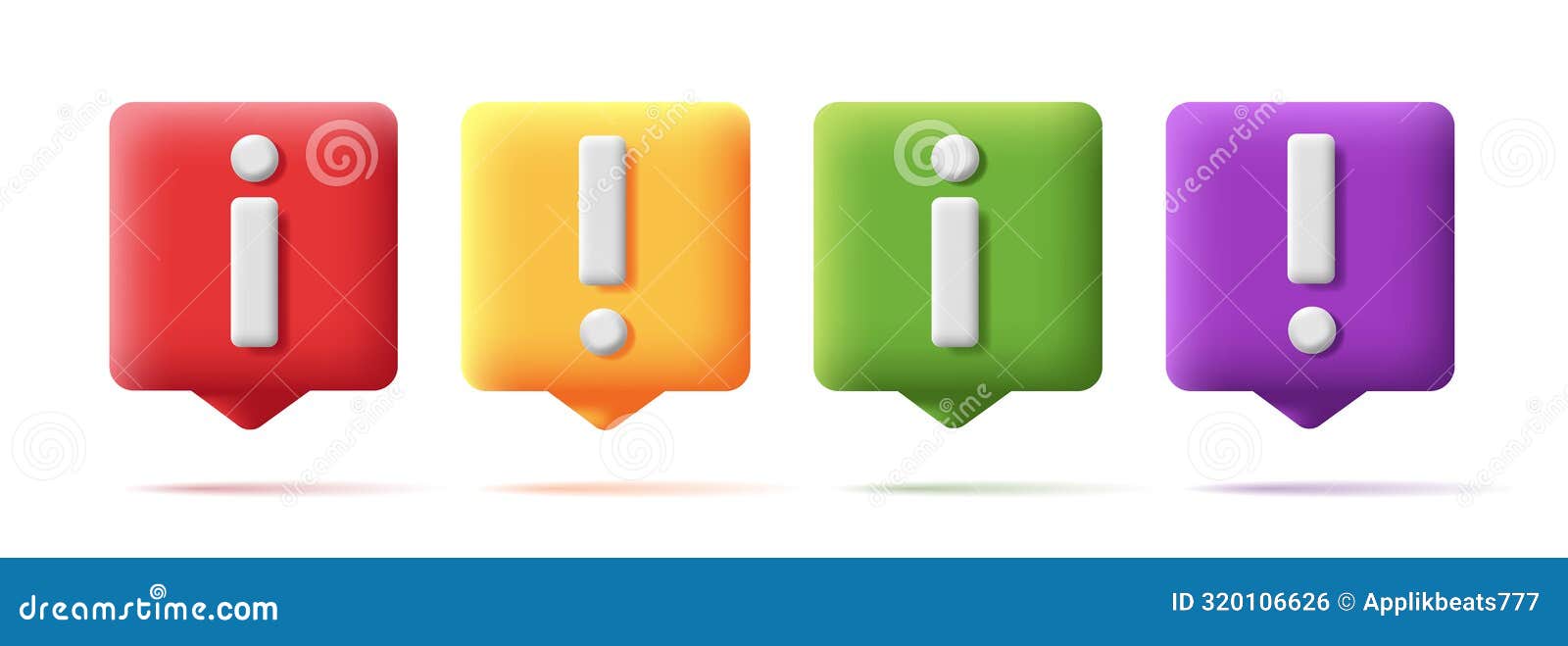 Set of 3d Square Digital Icons with Info and Warning Notification Sign ...