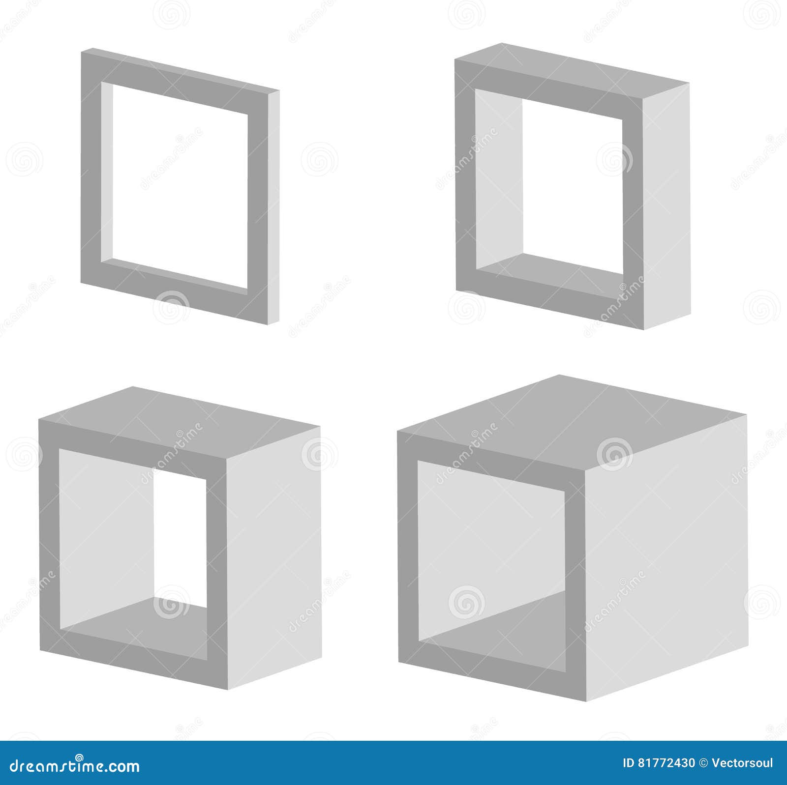 Set Of 3d Square Model Icons With Different Depths Vector Illustration ...