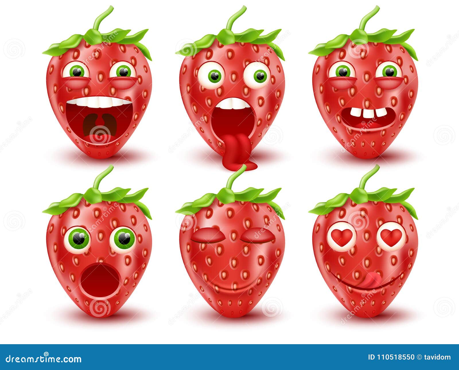 Set of 3d Strawberry Emoticons. Smileys Emoticons.Vector Image Stock ...