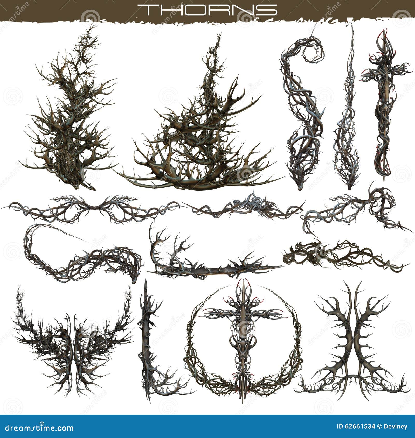 Set of 3d thorns stock illustration. Illustration of festive - 62661534