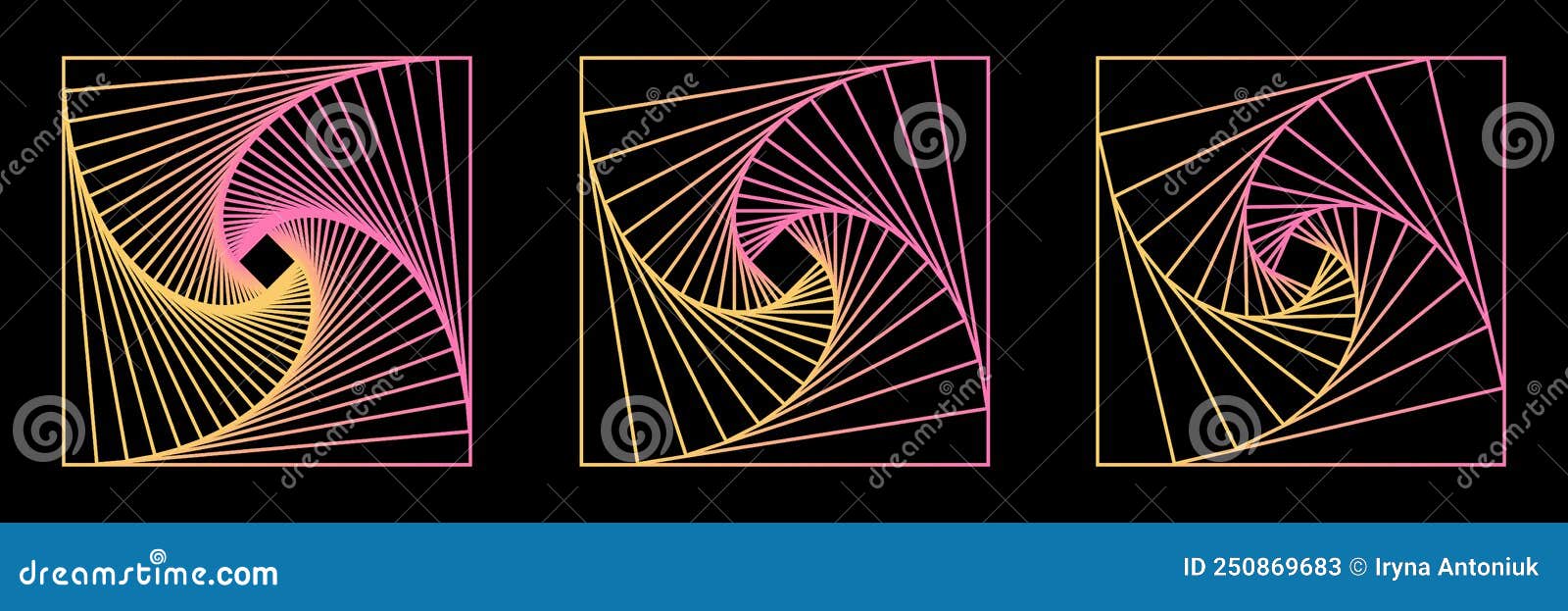Set of 3D Twisted Gradient Spirals. Geometry Tunnel with Lines ...