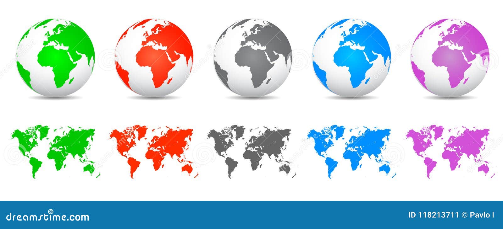 Set 3D Vector Globes with World Maps - Vector Stock Illustration - Illustration of collection ...