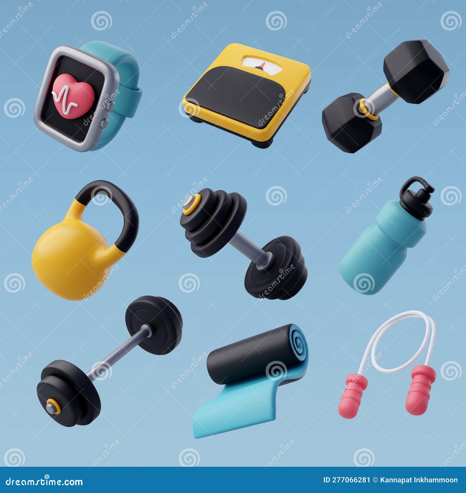 Set of 3d Vector of Workout Gym Tools, Sport Equipment, Gym Time ...