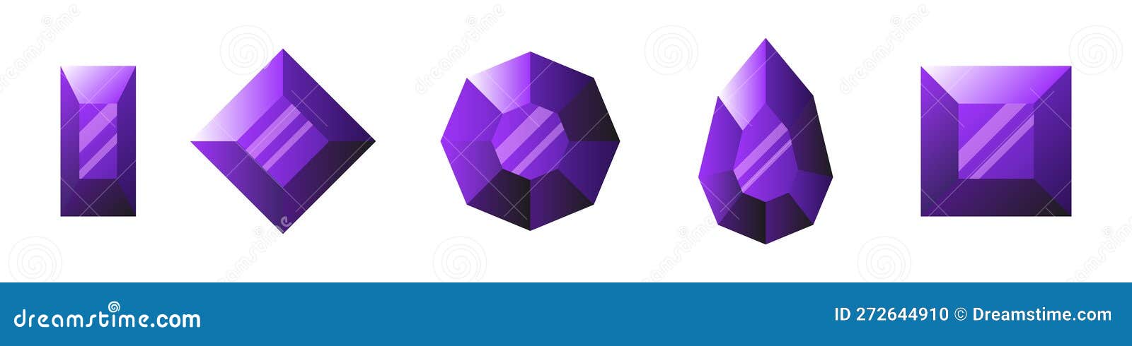 Set of 3D Violet Purple Diamonds. Stock Vector - Illustration of white ...